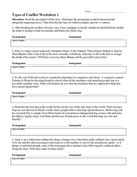 Types Of Conflict Worksheet 1 Answer Key – Free Printable Practice ...