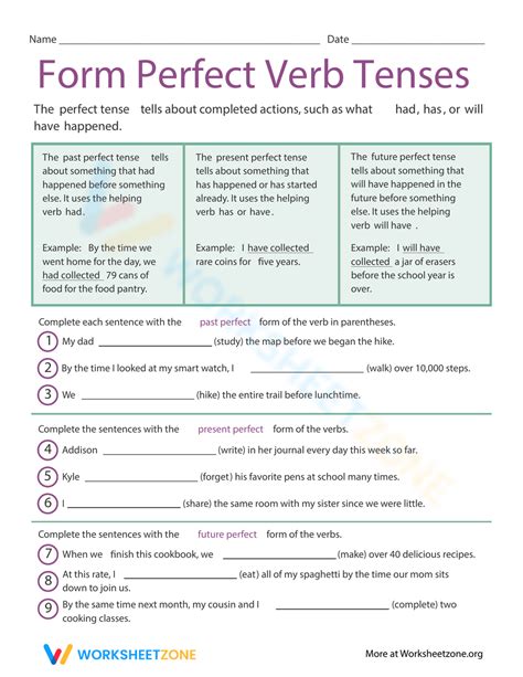 Worksheet For Perfect Tense - SCIENCE EDUCATION