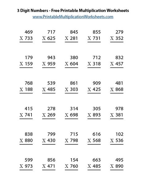 Worksheet Multiplication 3 Digit By 2 Digit – Free Printable Practice ...