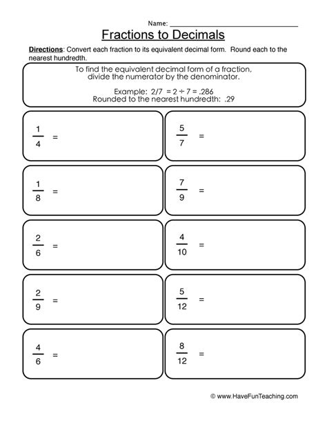 Write Fractions As Decimals Worksheet - SCIENCE EDUCATION