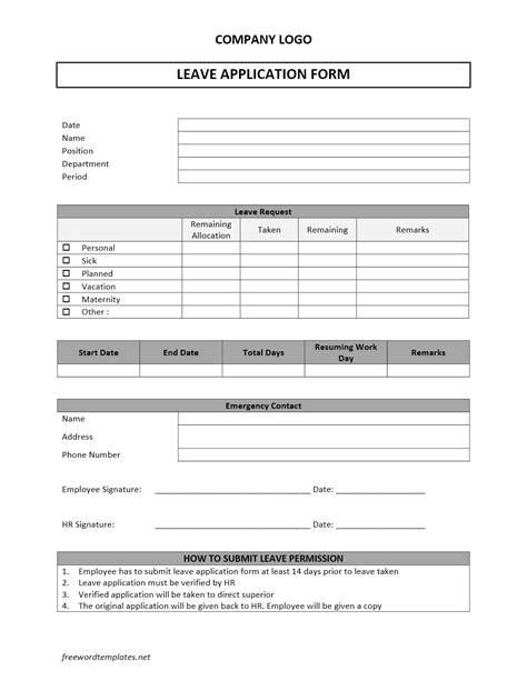 Holiday Leave Application Form Template
