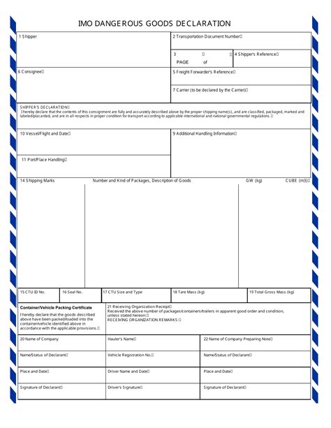 Imo Dangerous Goods Declaration Form Template