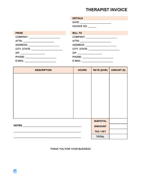 Massage Therapy Invoice Form Template